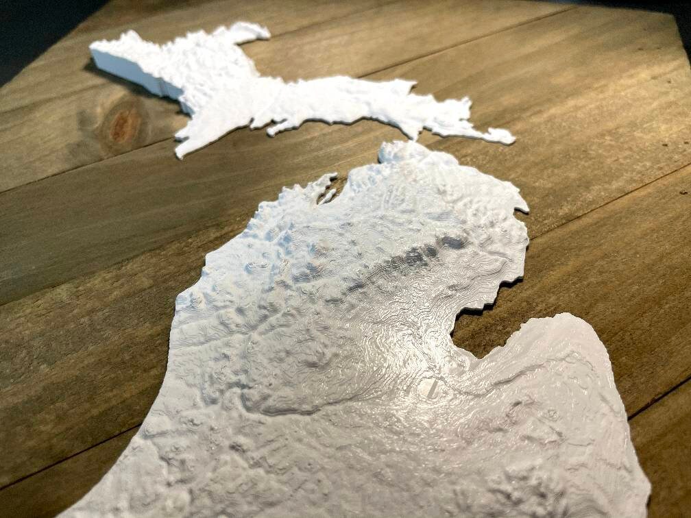 3D Terrain/topographical Map of Michigan - Etsy