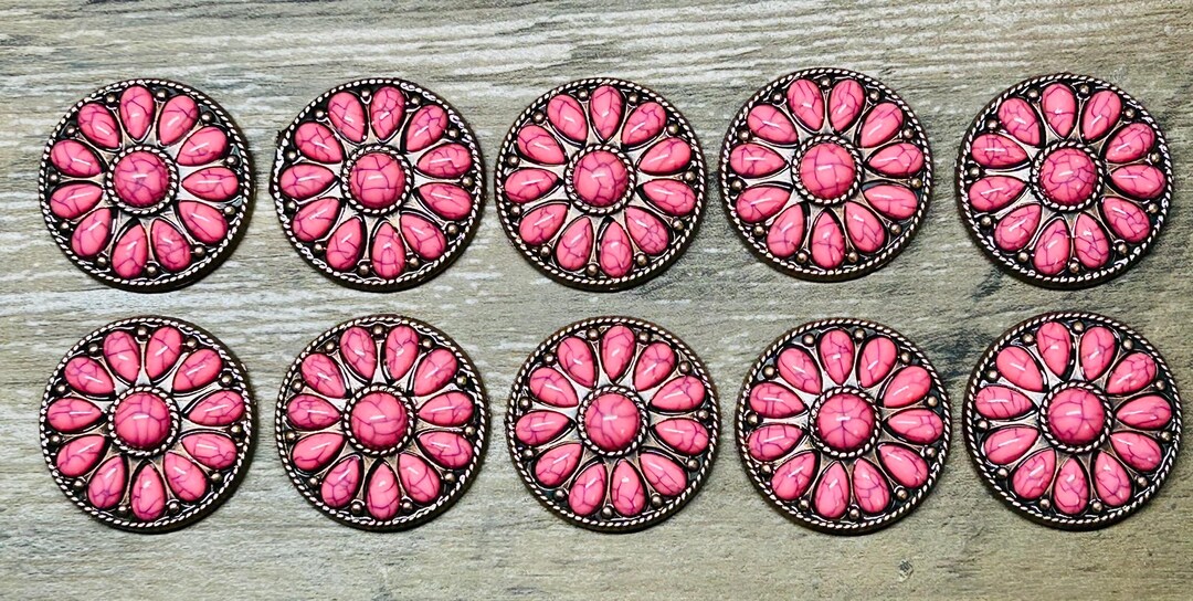 Lot of 10 1.5" Antique Copper Decorarive Conchos With Pink Stones - Etsy