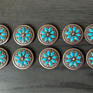 Lot of 10 1.5 Antique Copper Cactus Flower Conchos With Turquoise Color ...