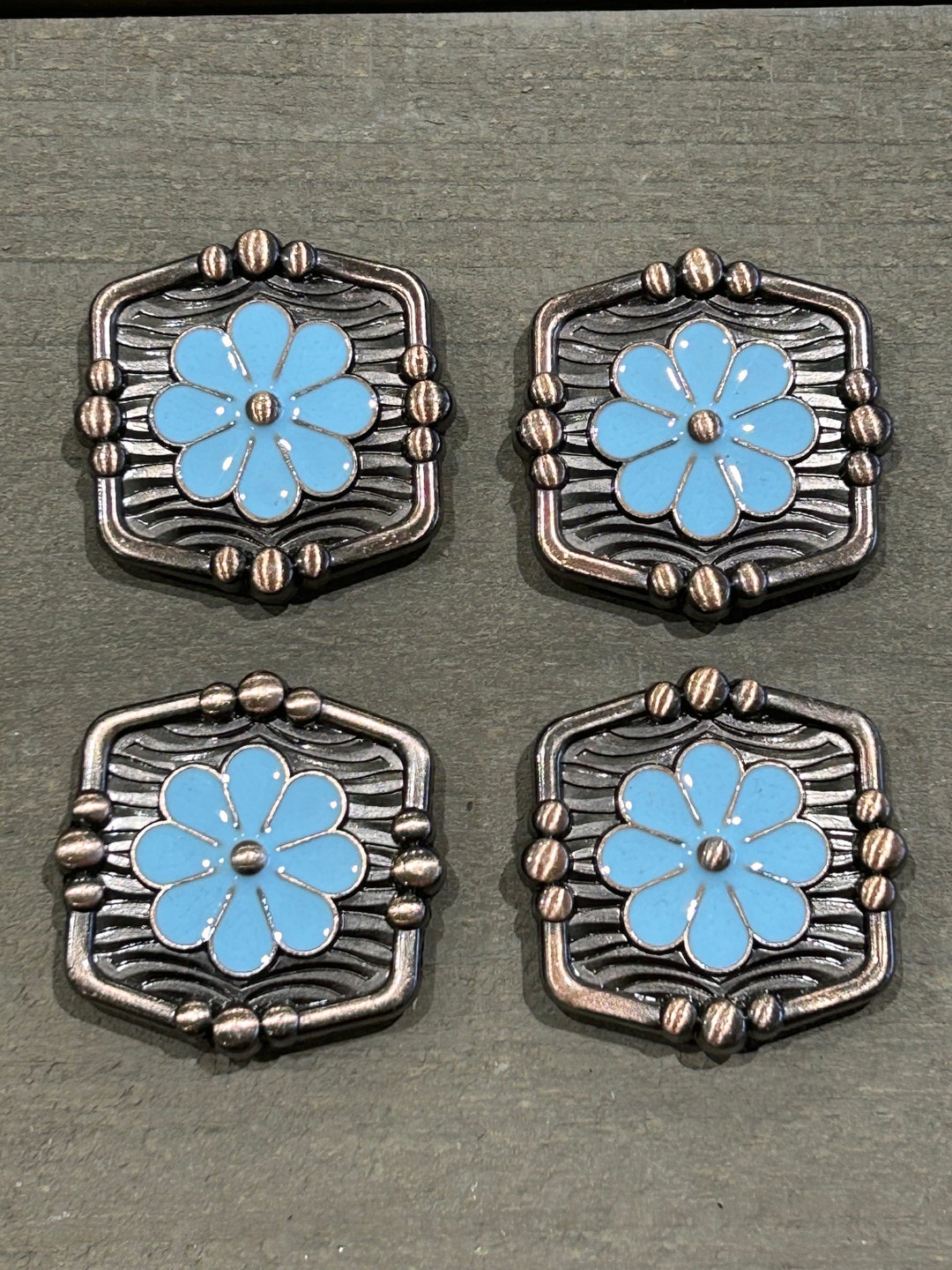 Lot of 4 1.25" Antique Copper Pinwheel Conchos With Turquoise Color ...