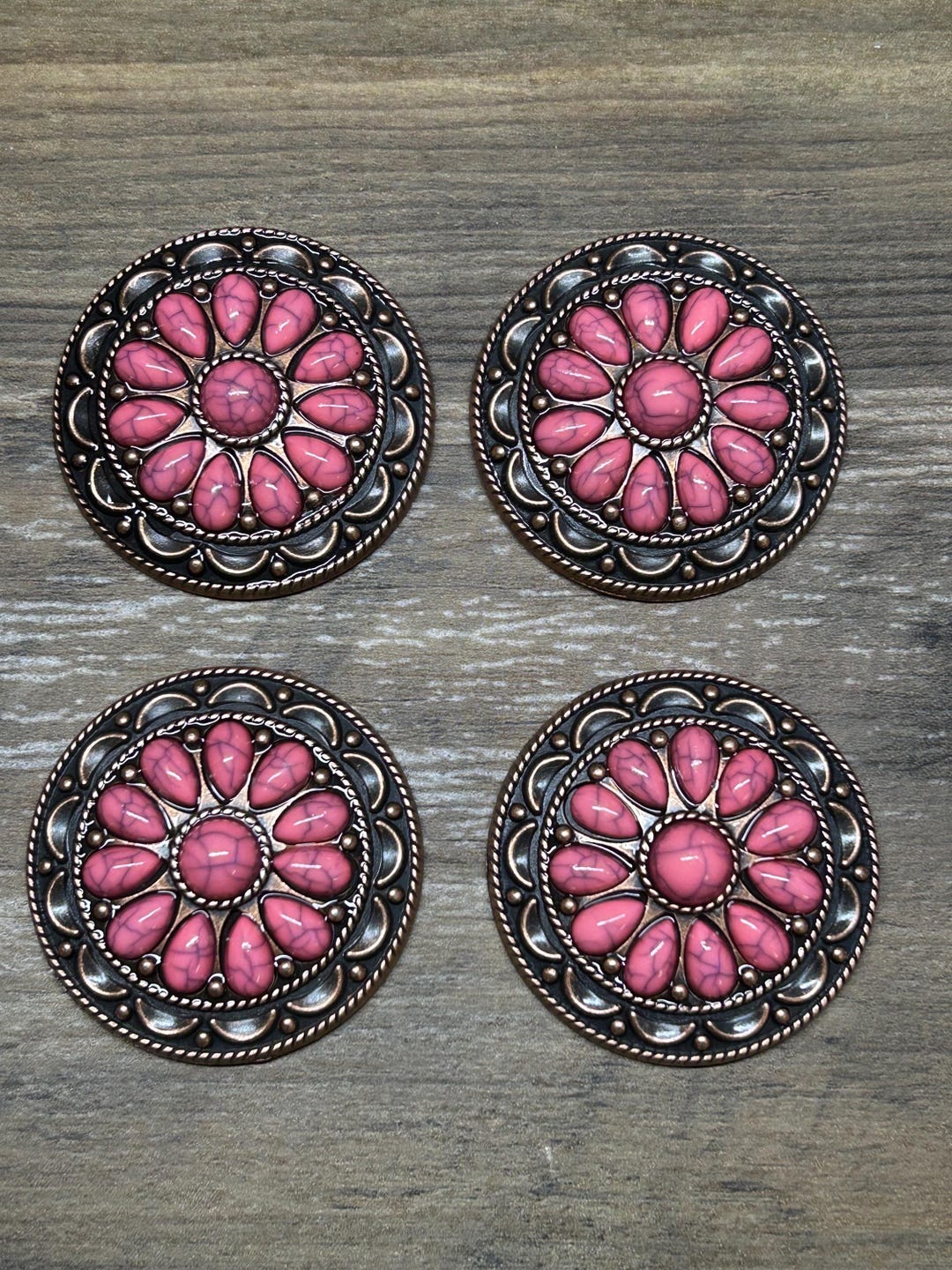 Lot of 4 2" Antique Decorative Copper Conchos With Pink Stones - Etsy