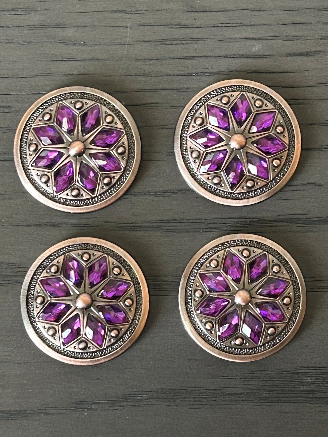 Lot of 4 1.5" Antique Copper Cactus Flower Conchos With Purple Color ...