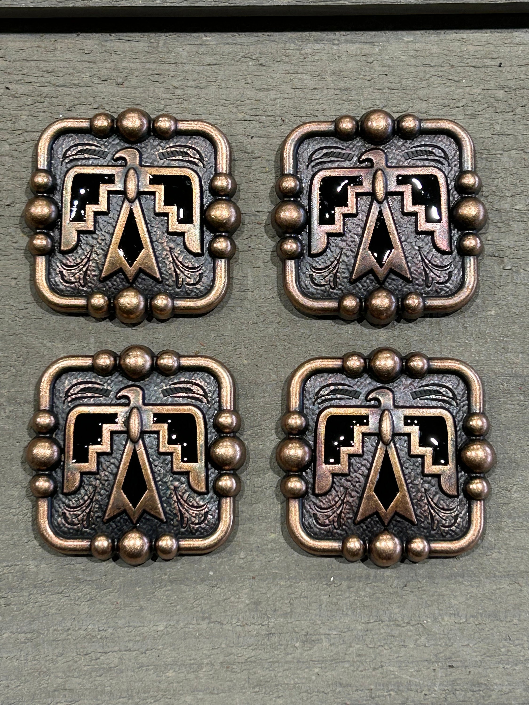 Lot of 4 1.5 Copper Thunderbird Conchos With Black Enamel - Etsy