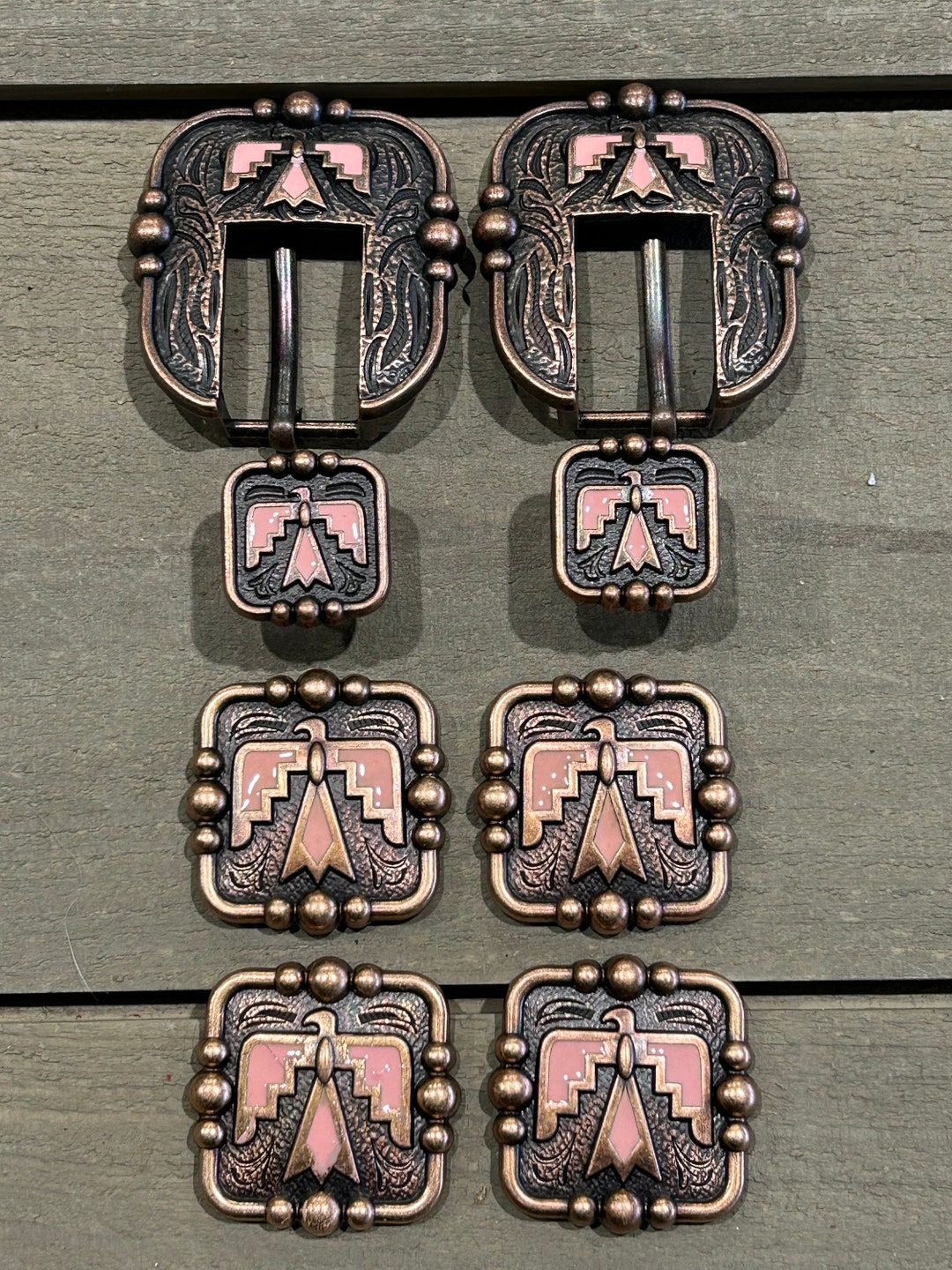 Lot of 4 1.5" Copper Thunderbird Conchos With Pink Enamel With 2 ...