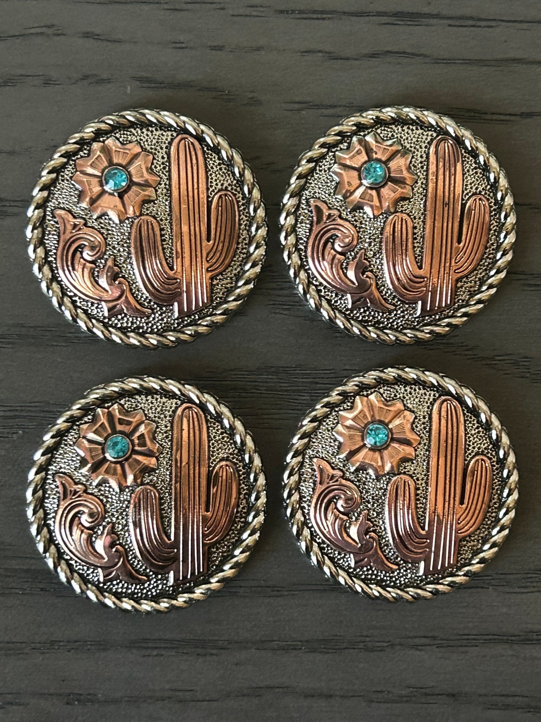 Lot of 4 1.5" Two-tone Saguaro Conchos With Blue Stone - Etsy