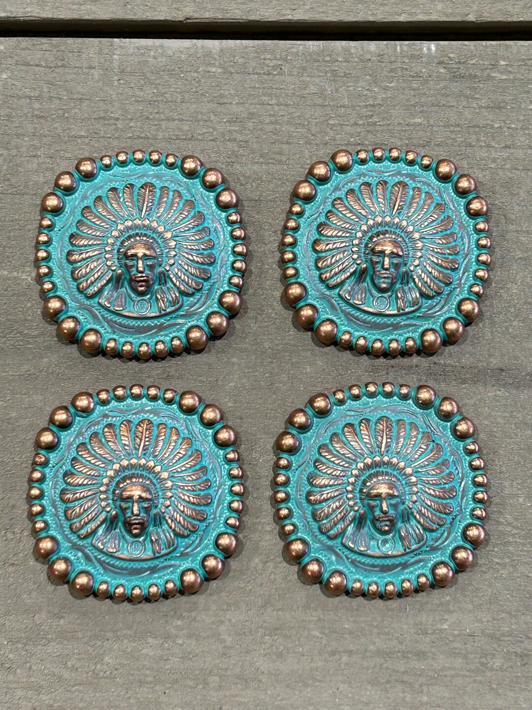 Lot of 4 1.5" Antique Copper Patina Native Indian Headdress Conchos - Etsy