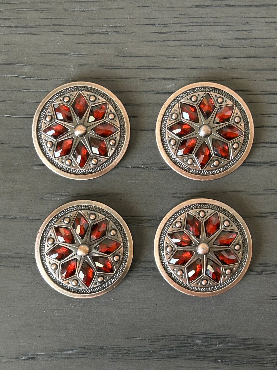 Lot of 4 1.5 Antique Copper Cactus Flower Conchos With Garnet Color ...