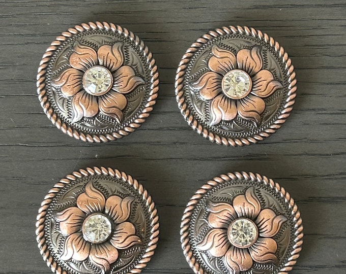 Lot of 4 1.5" Copper Thunderbird Conchos With Turquoise and Red Enamel ...