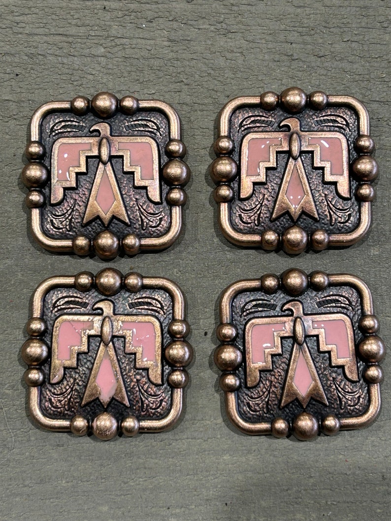 Lot of 4 1.5" Copper Thunderbird Conchos With Pink Enamel - Etsy
