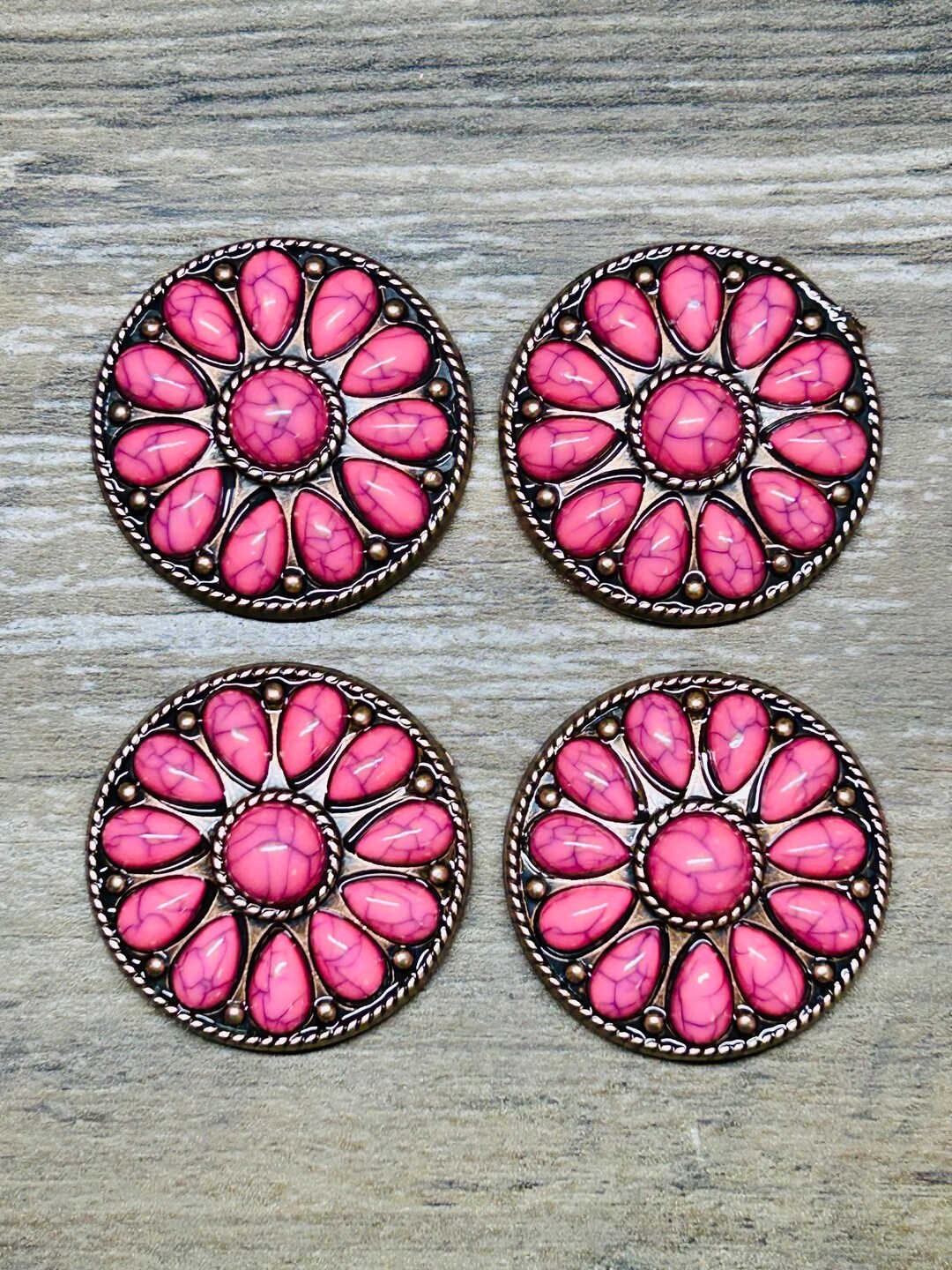 Lot of 4 1.5" Antique Copper Decorarive Conchos With Pink Stones - Etsy