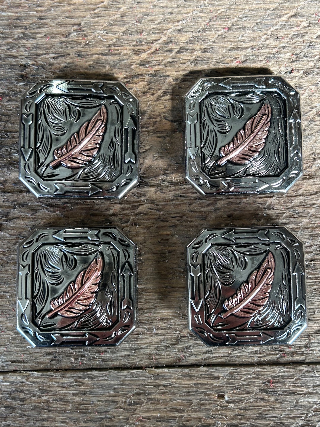 Lot of 4 1.5" Two-tone Feather Conchos - Etsy