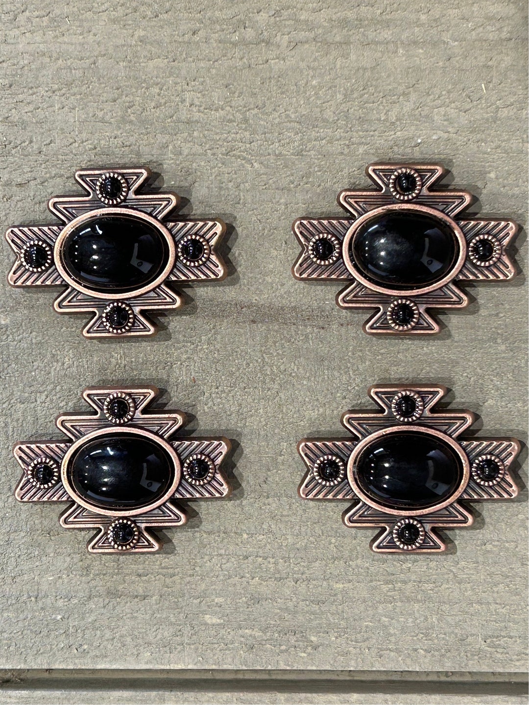 Lot of 4 1.5" Antique Copper Aztec Conchos With Black Color Stones - Etsy