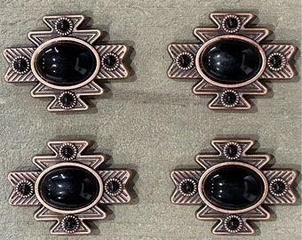 Lot of 4 1.5 Antique Copper Cactus Flower Conchos With Clear Color ...