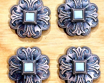 Lot of 4 1.5 Antique Copper Cactus Flower Conchos With Clear Color ...