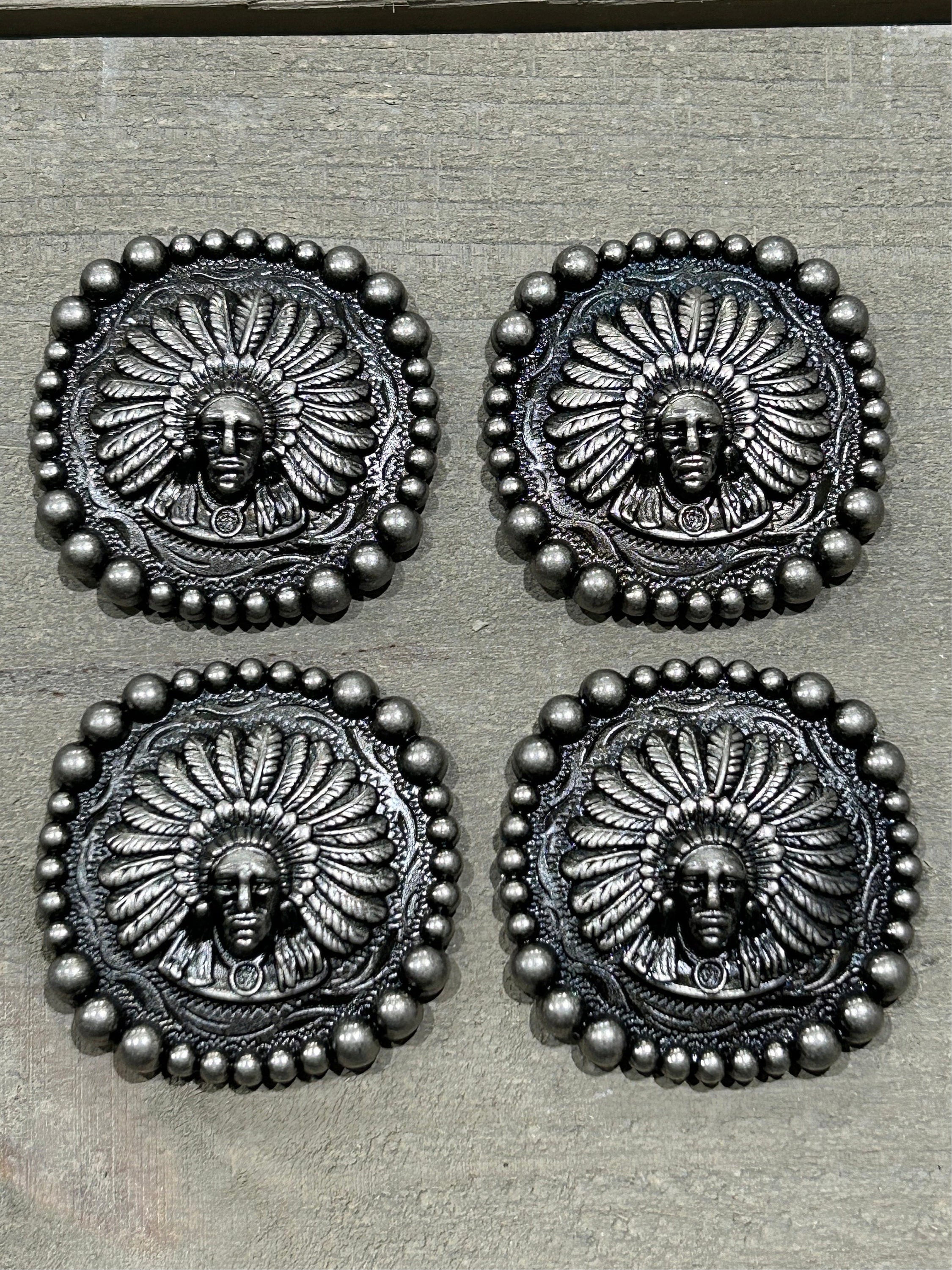 Lot of 4 1.5" Antique Nickel Native Indian Headdress Conchos - Etsy