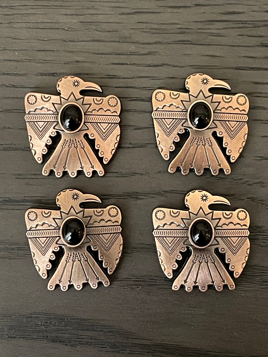 Lot of 4 1.5" Antique Copper Thunderbird Conchos With Black Stone - Etsy