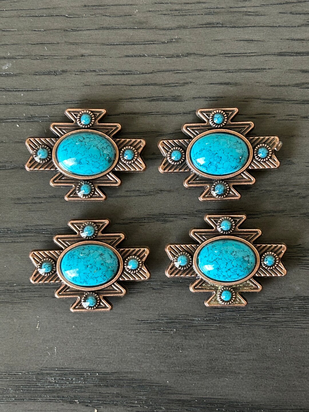 Lot of 4 1.5" Antique Copper Aztec Conchos With Turquoise Color Stones ...