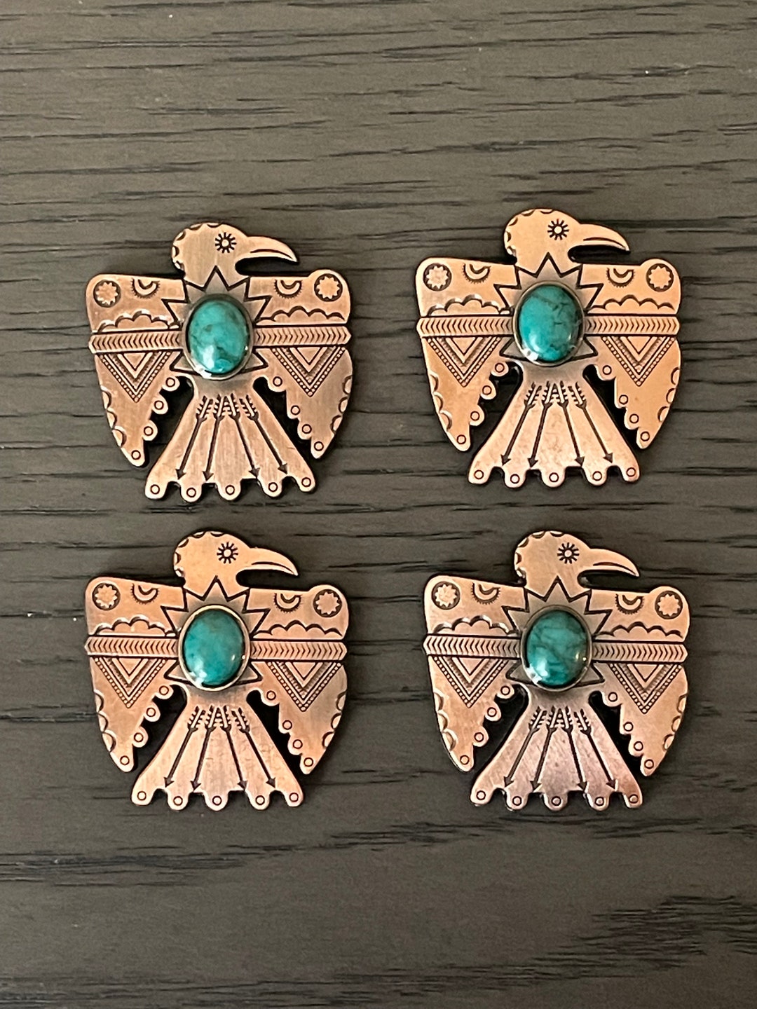 Lot of 4 1.5" Antique Copper Thunderbird Conchos With Turquoise Color ...