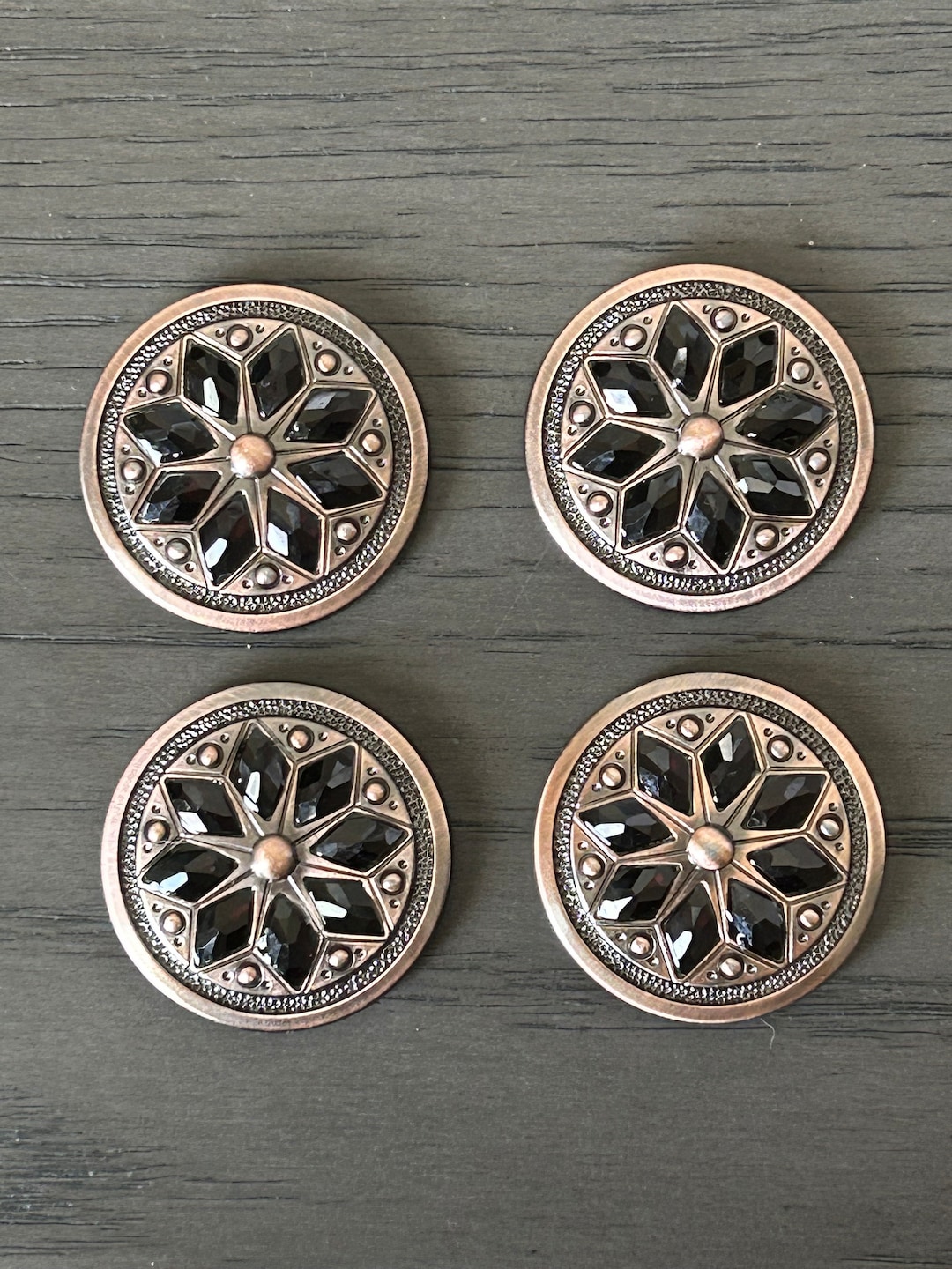 Lot of 4 1.5" Antique Copper Cactus Flower Conchos With Black Color ...