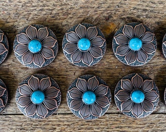 Lot of 4 1.5 Antique Copper Cactus Flower Conchos With Clear Color ...