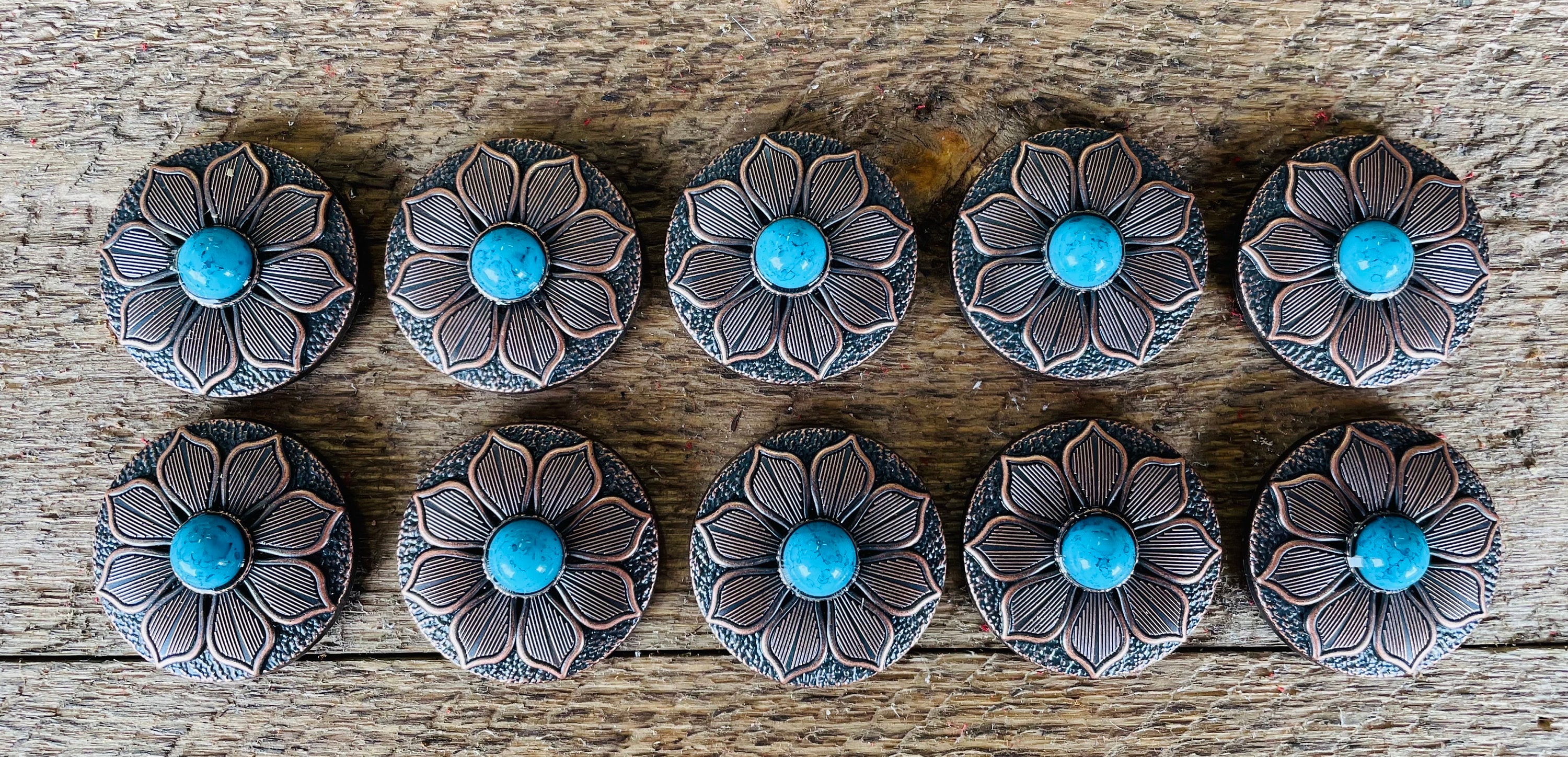 Lot of 10 1.5 Antique Copper Flower Conchos With Turquoise Color Stone ...