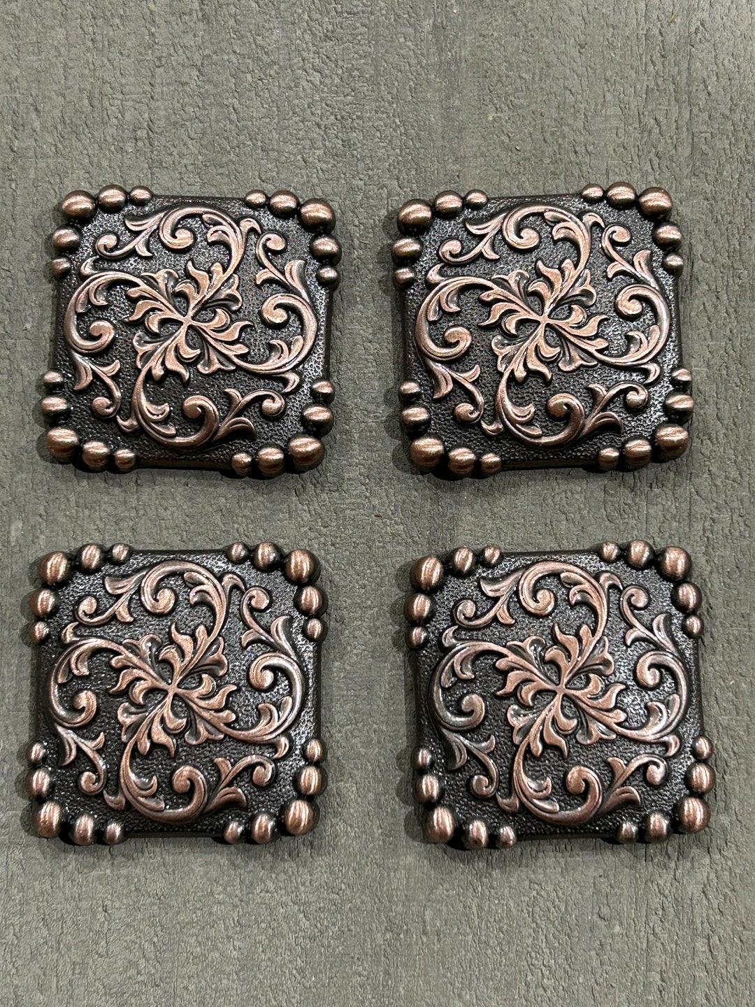 Lot of 4 1.5" Antique Copper Square Conchos - Etsy