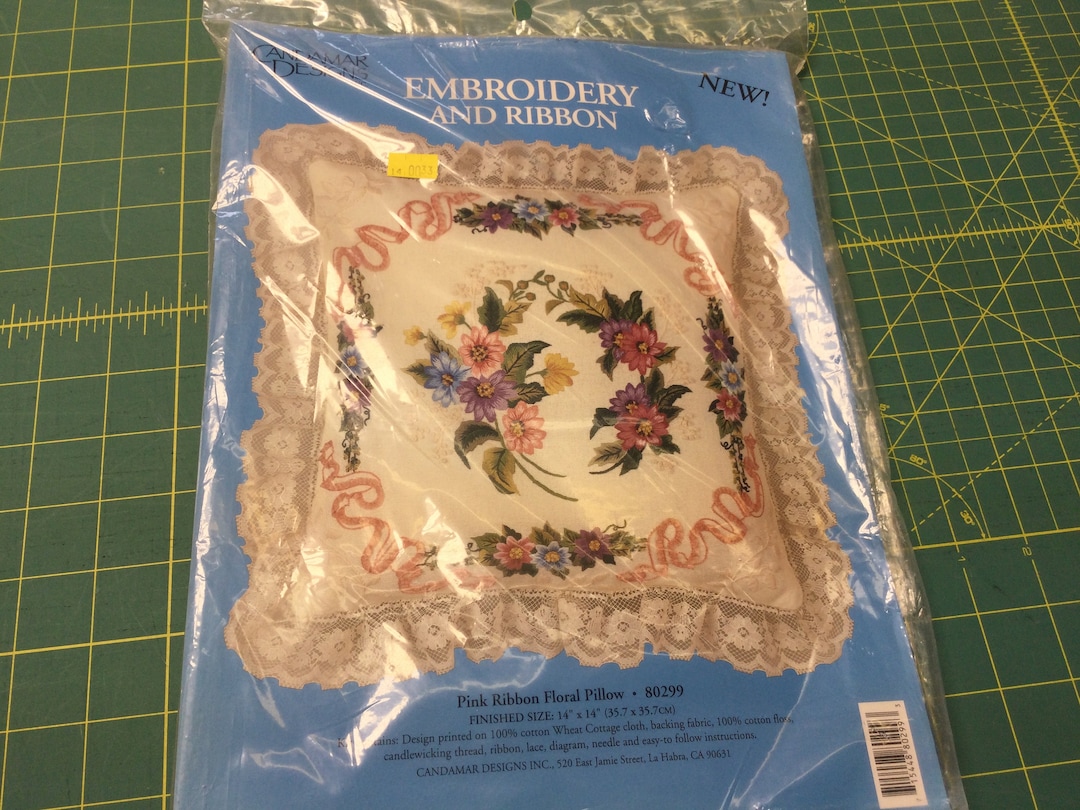 Candamar Designs Inc pink RIBBON FLORAL Pillow 80299 Candlewick ...