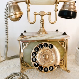 Antique Telephone Marble Vintage Gold - Etsy
