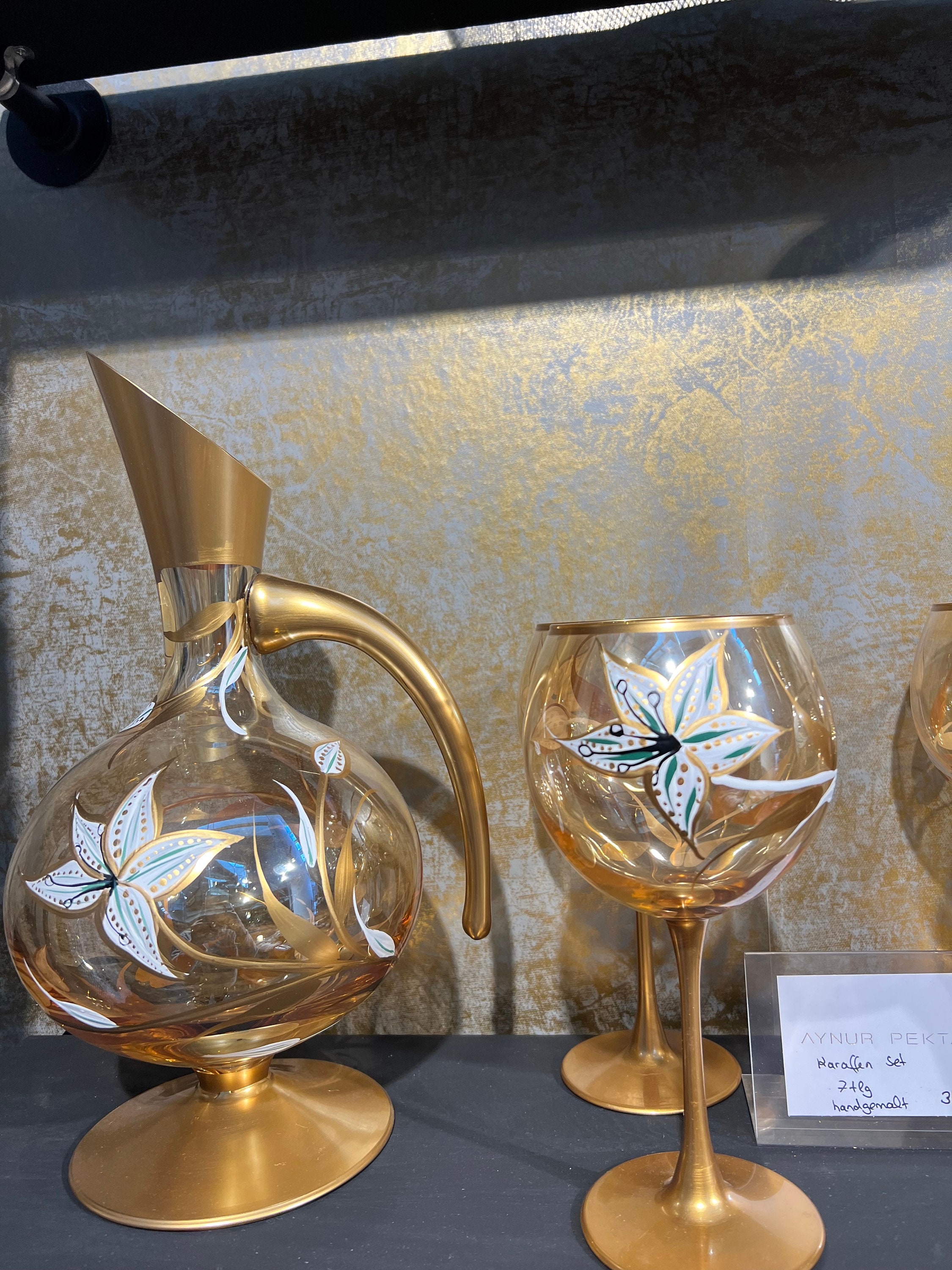 Carafe Set Gold 7 Pcs. Handpainted Wine Set I Wine Glasses I Carafe ...