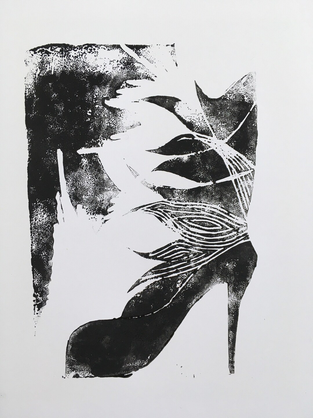 Art Picture linocut Linocut Handmade Printed Shoe Black Wall Picture ...