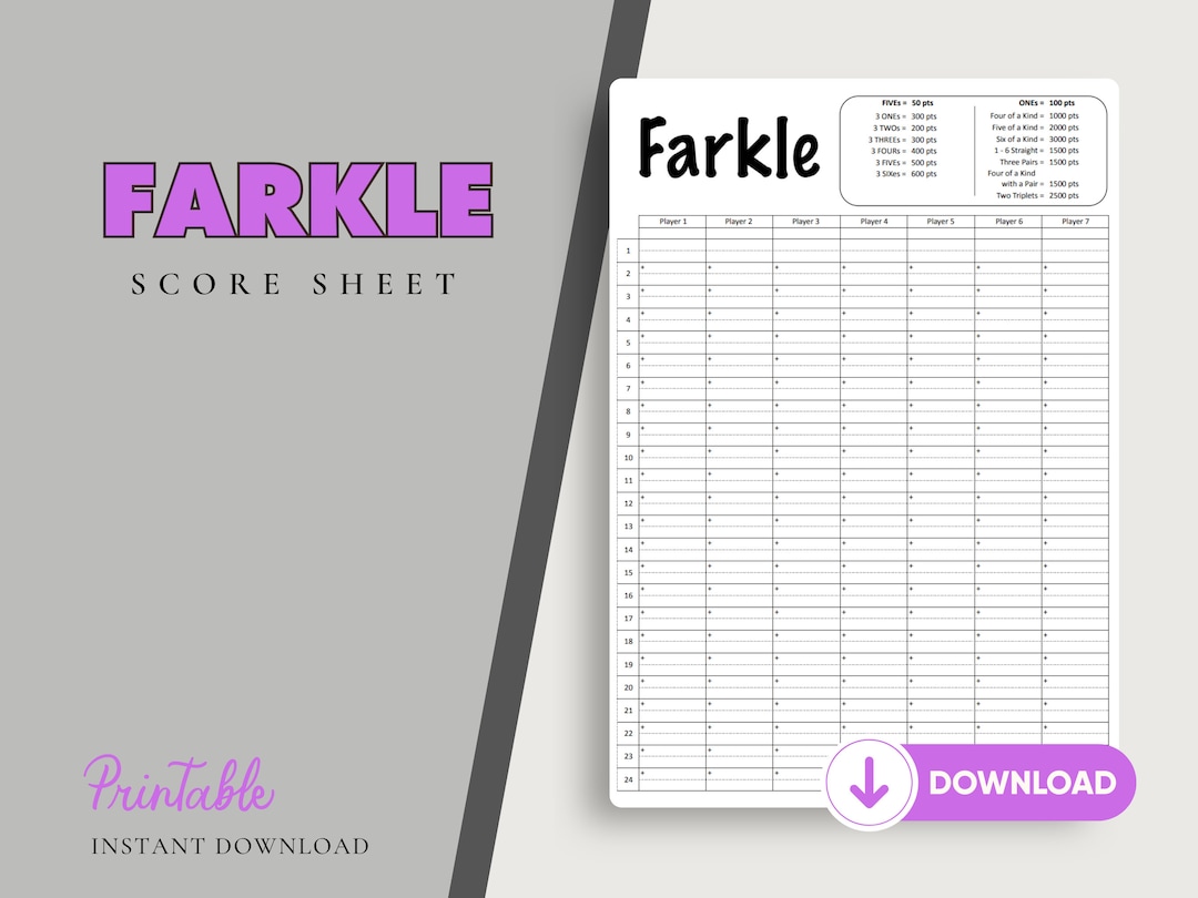 Farkle Score Card Sheet Printable, Instant Download Refill Sheets - Etsy