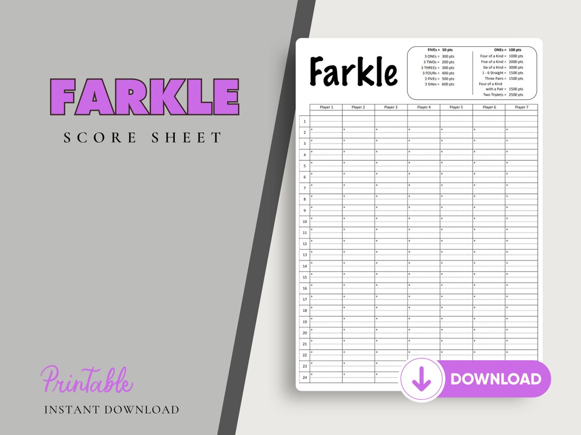 Farkle Score Card Sheet Printable, Instant Download Refill Sheets - Etsy