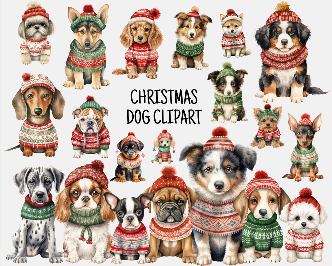 Christmas Dog Clipart Watercolor Bundle, Puppy PNG, Christmas Dog Clip ...