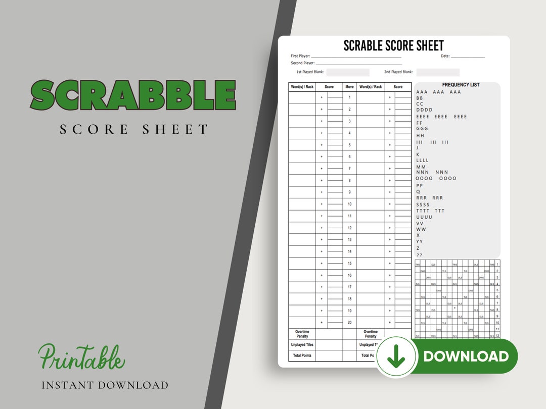 Scrabble Score Sheet Printable Card, Instant Download Refill Sheets - Etsy