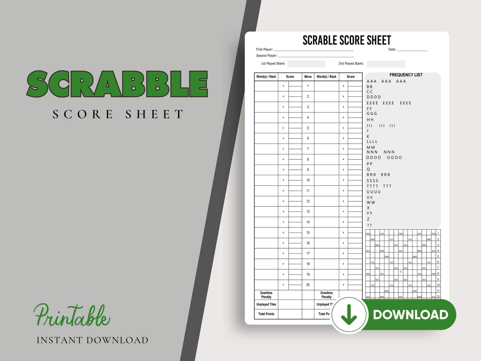 Scrabble Score Sheet Printable Card, Instant Download Refill Sheets - Etsy