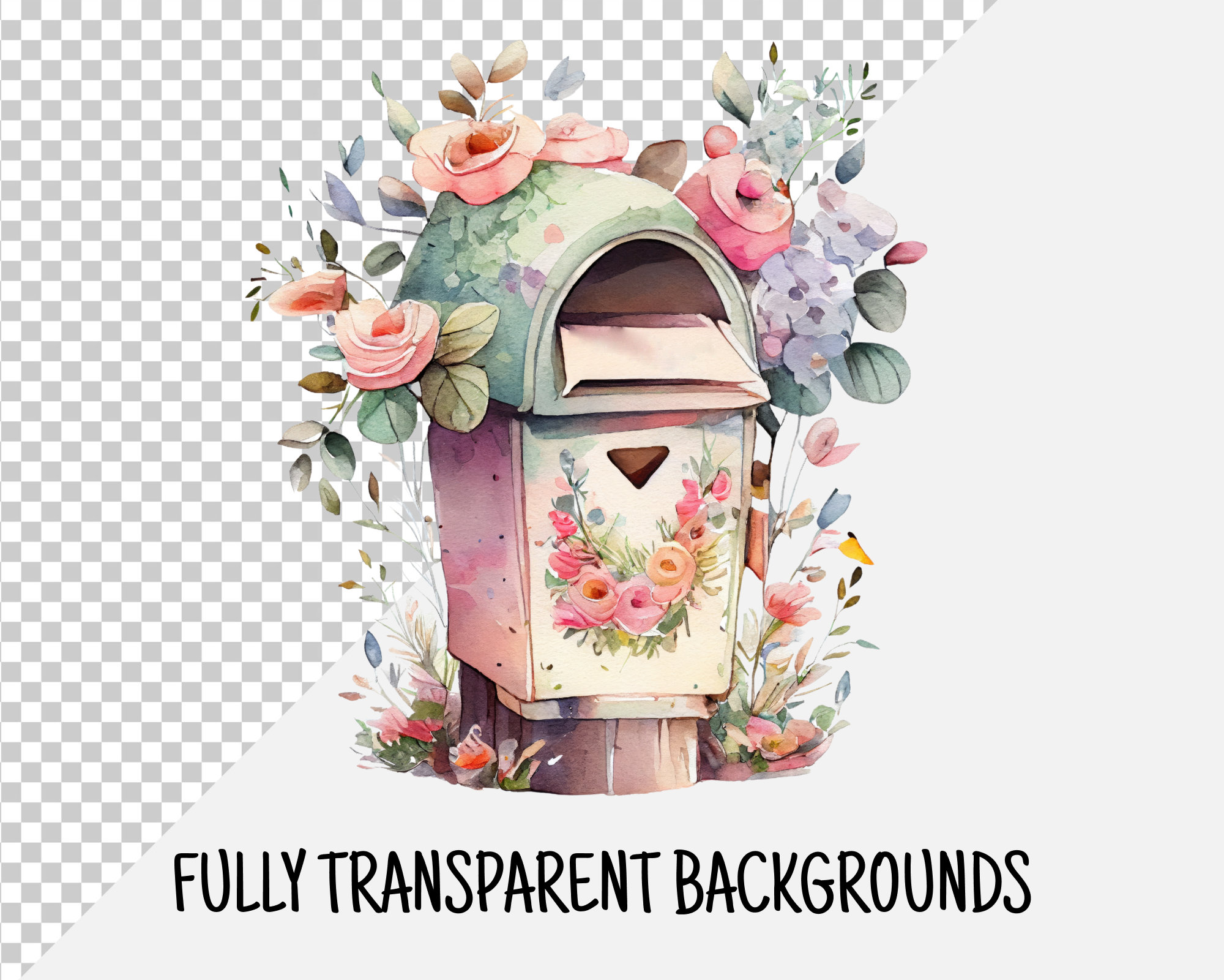 Mailbox Clipart Watercolor Bundle, Rustic Flower Mailbox Cute Floral ...