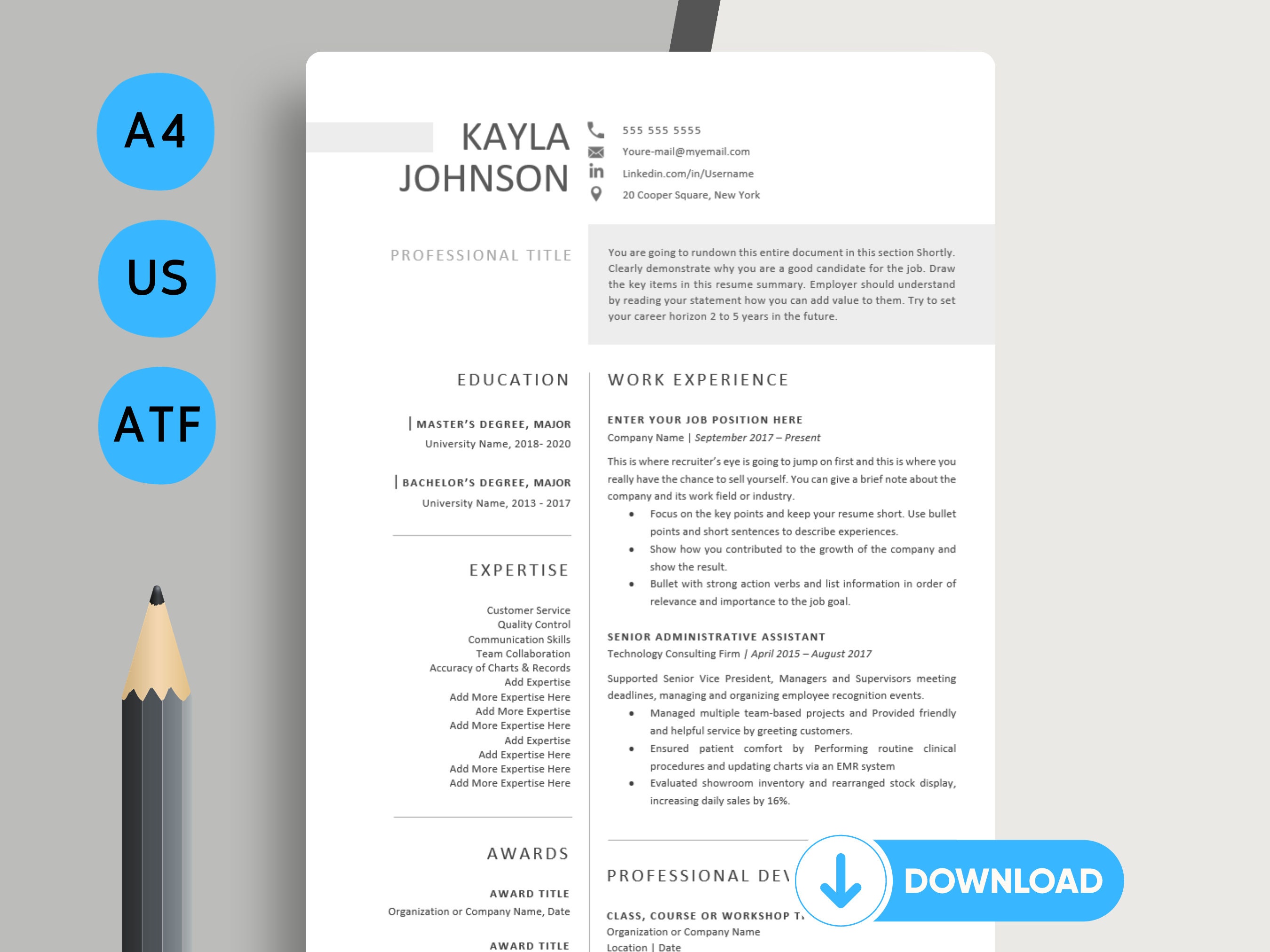 Resume Template With Cover Letter and References (ATF Friendly) - Etsy