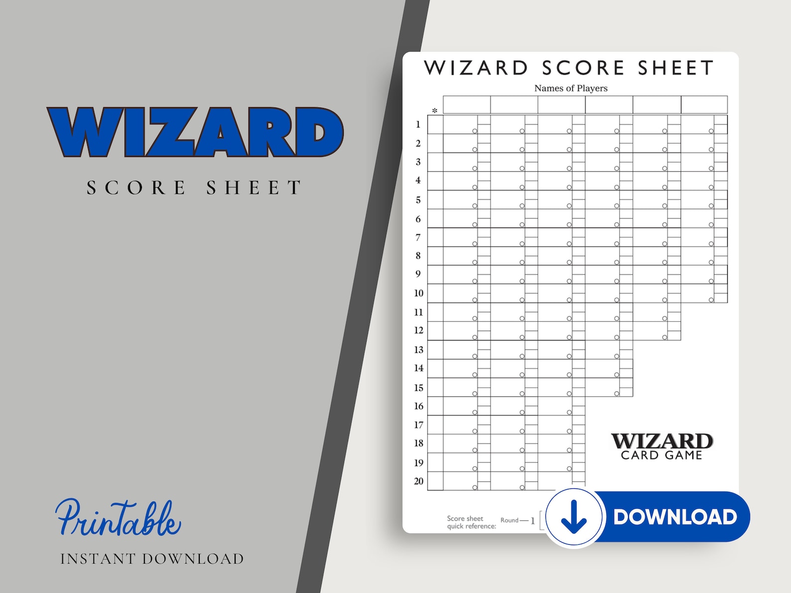 Wizard Score Card Sheet Printable - Instant Download Refill Sheets for ...