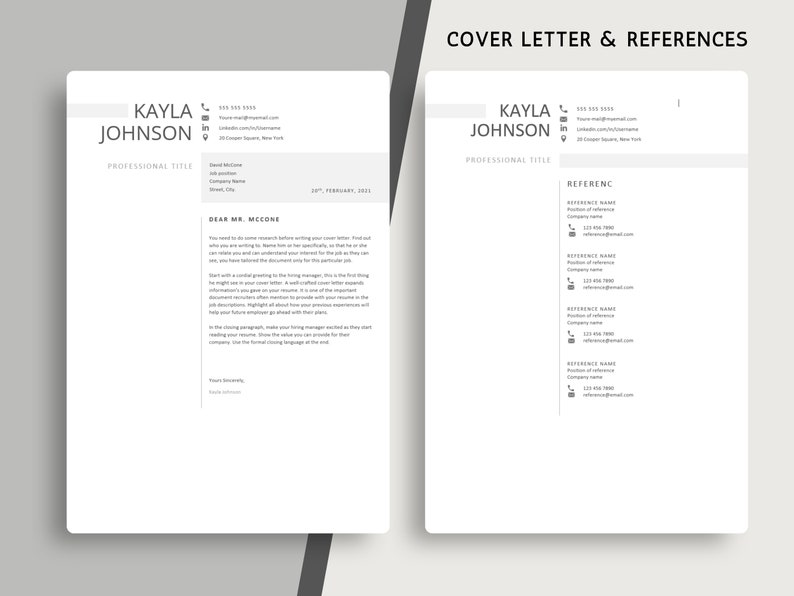 Resume Template, 1,2,3 Page Versions, Cover Letter & References ...