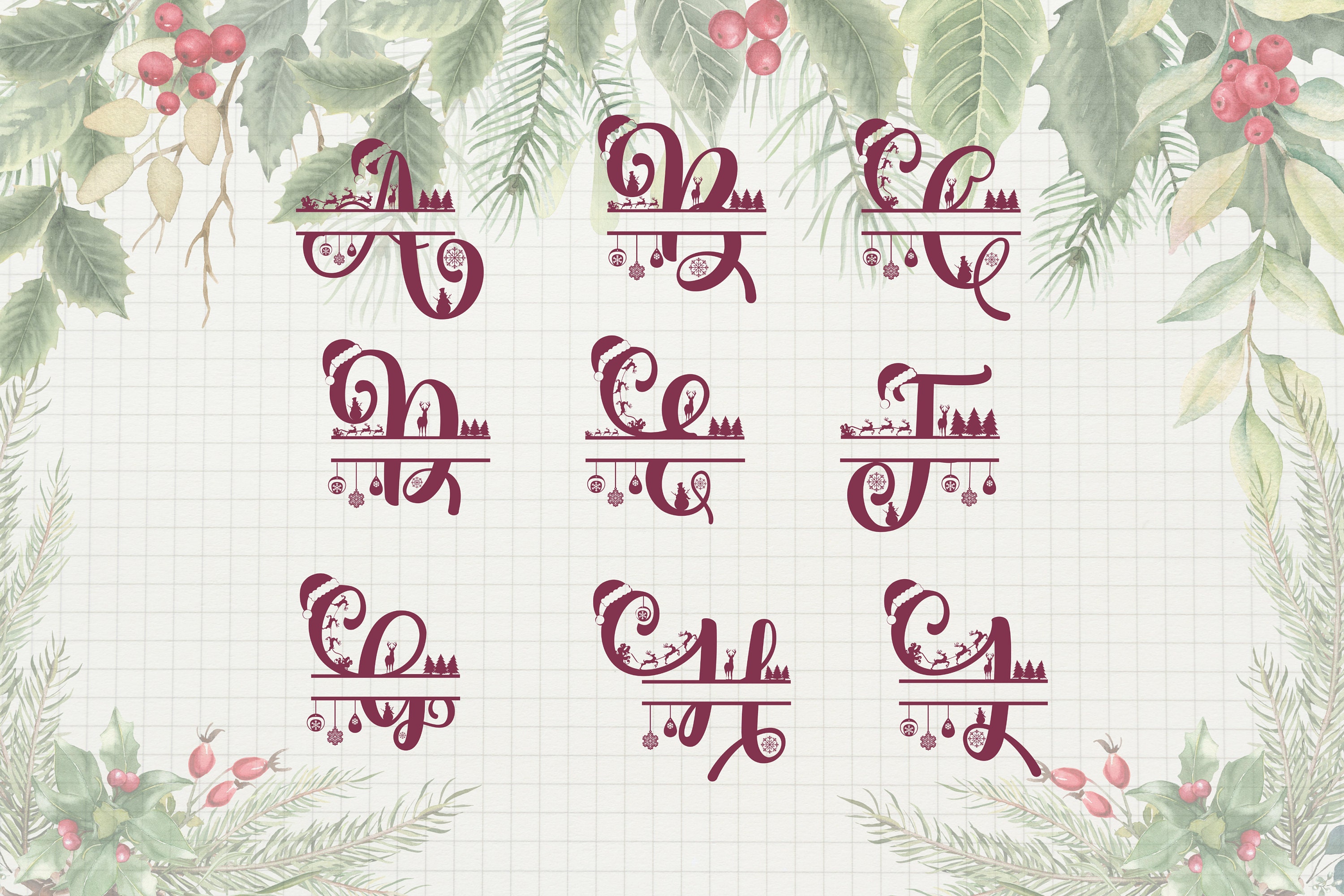 Christmas Letters Split SVG Bundle - Xmas Alphabet SVG Letter Cut Files ...