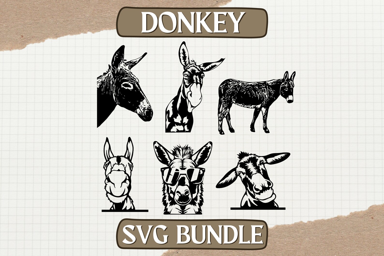 Donkey SVG Bundle 6 Peaking Donkey Svg Cut Files for Cricut - Etsy