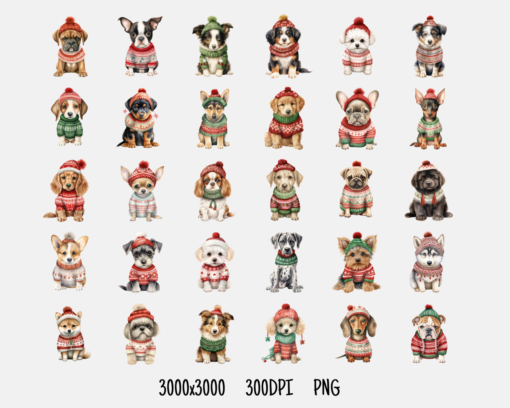 Christmas Dog Clipart Watercolor Bundle, Puppy PNG, Christmas Dog Clip ...