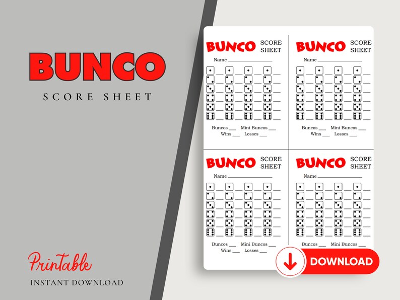 Bunco Score Card Sheet Printable, Instant Download Refill Sheets - Etsy