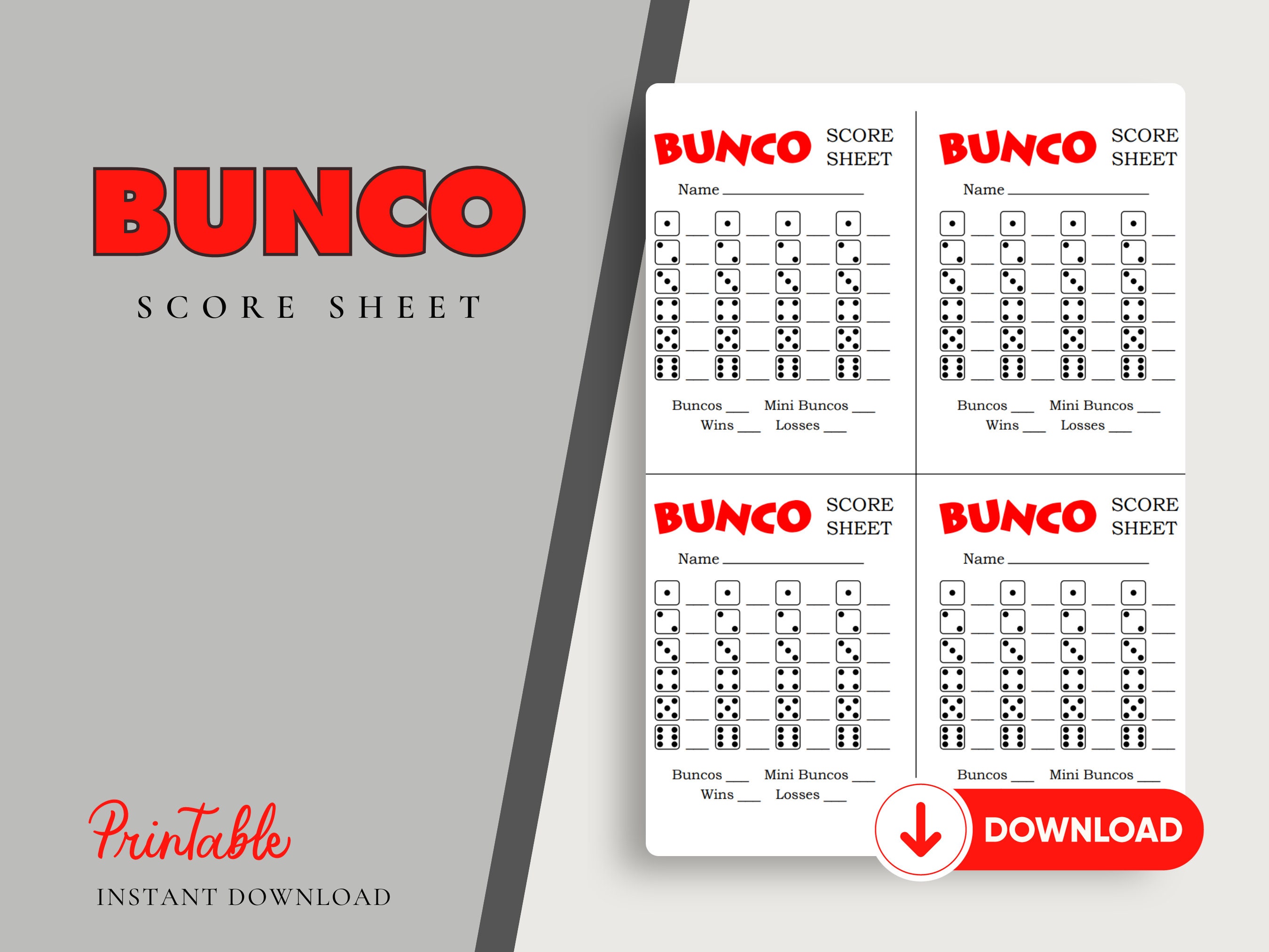 Bunco Score Card Sheet Printable, Instant Download Refill Sheets - Etsy