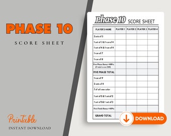Phase 10 Score Sheet, Printable Score Sheet, Digital, Instant Download ...