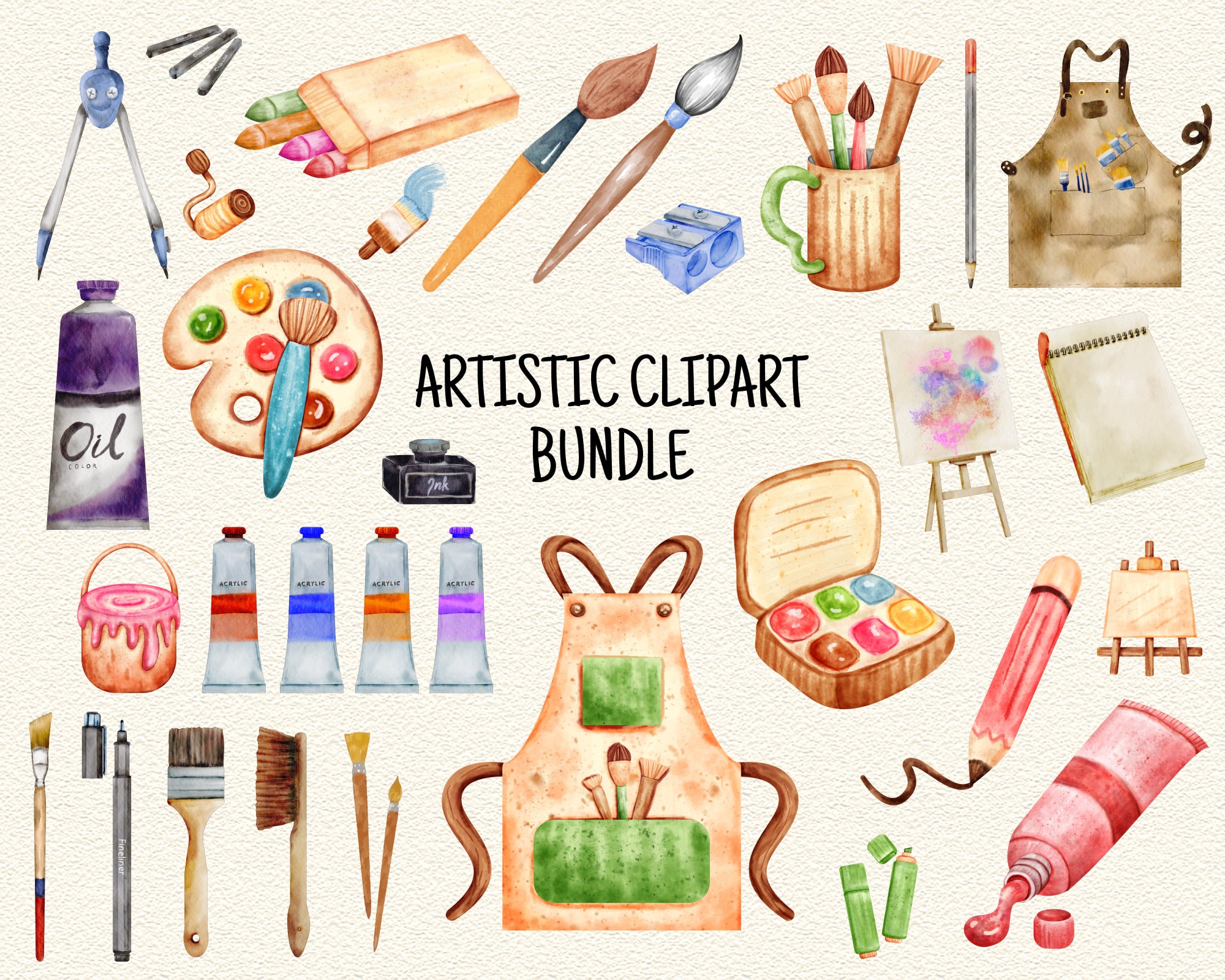 Paintbrush Clipart Watercolor Bundle, Artist Paint Brush, Artistic ...