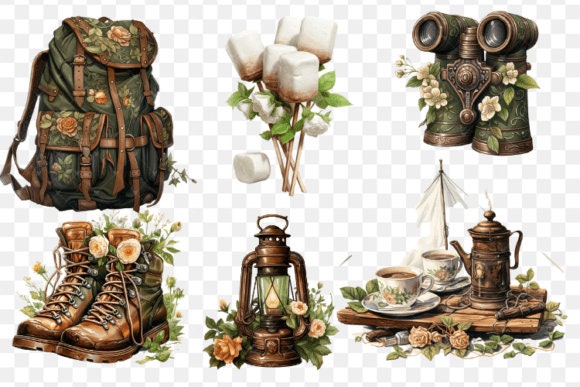 Vintage Camping Clipart Bundle - 15 High-quality PNG Images for Your ...