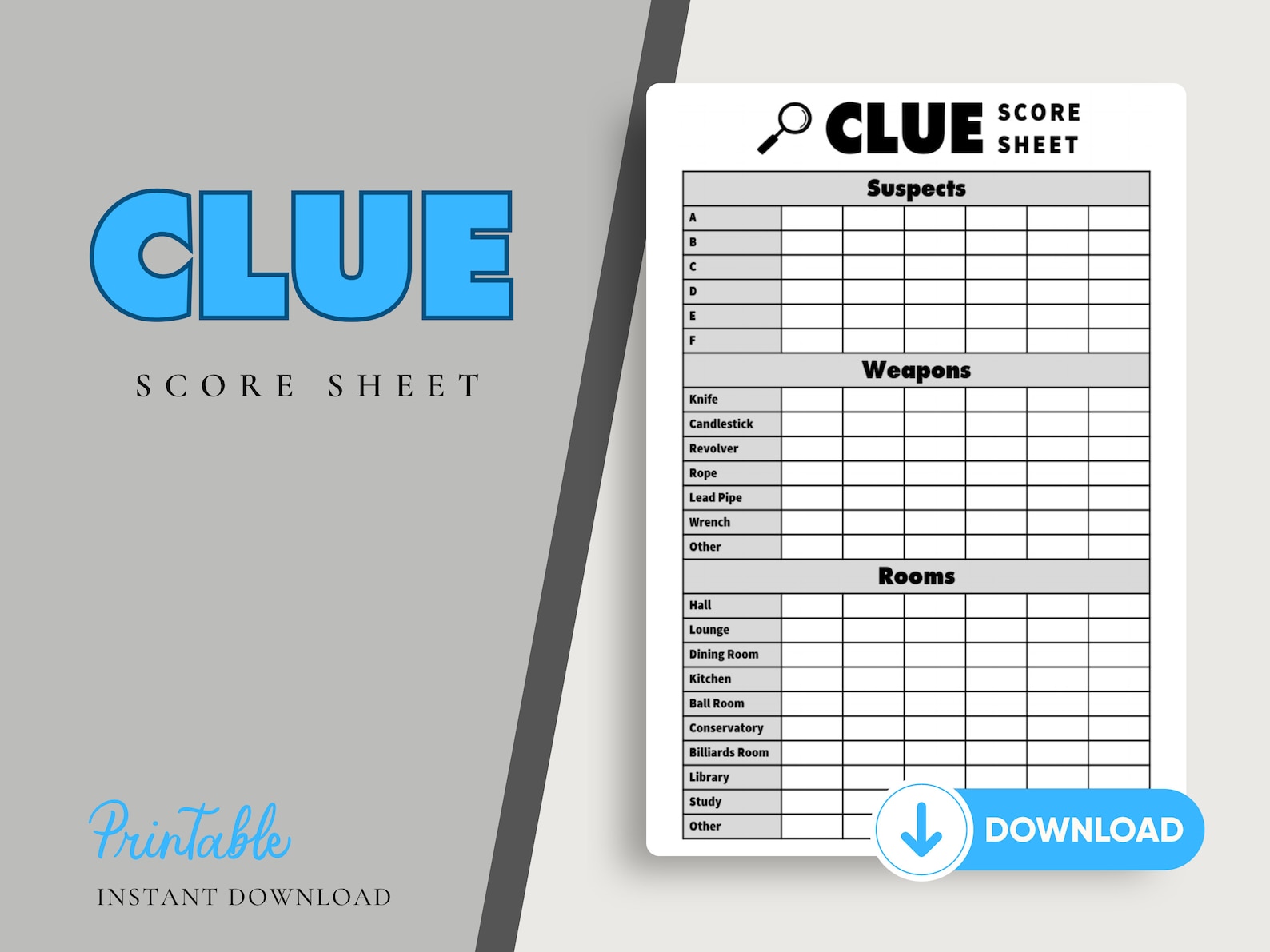 Clue Score Sheet Printable, Instant Download Refill Sheets - Etsy