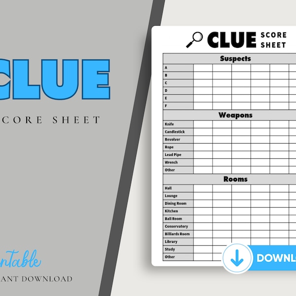 Cluedo Printable Sheets - Etsy UK