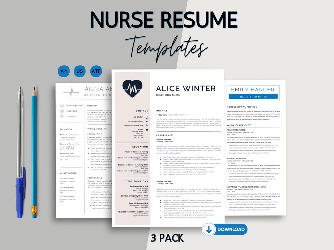 Nursing Resume Template, Registered Nurse CV, 3 Pack Bundle - Etsy